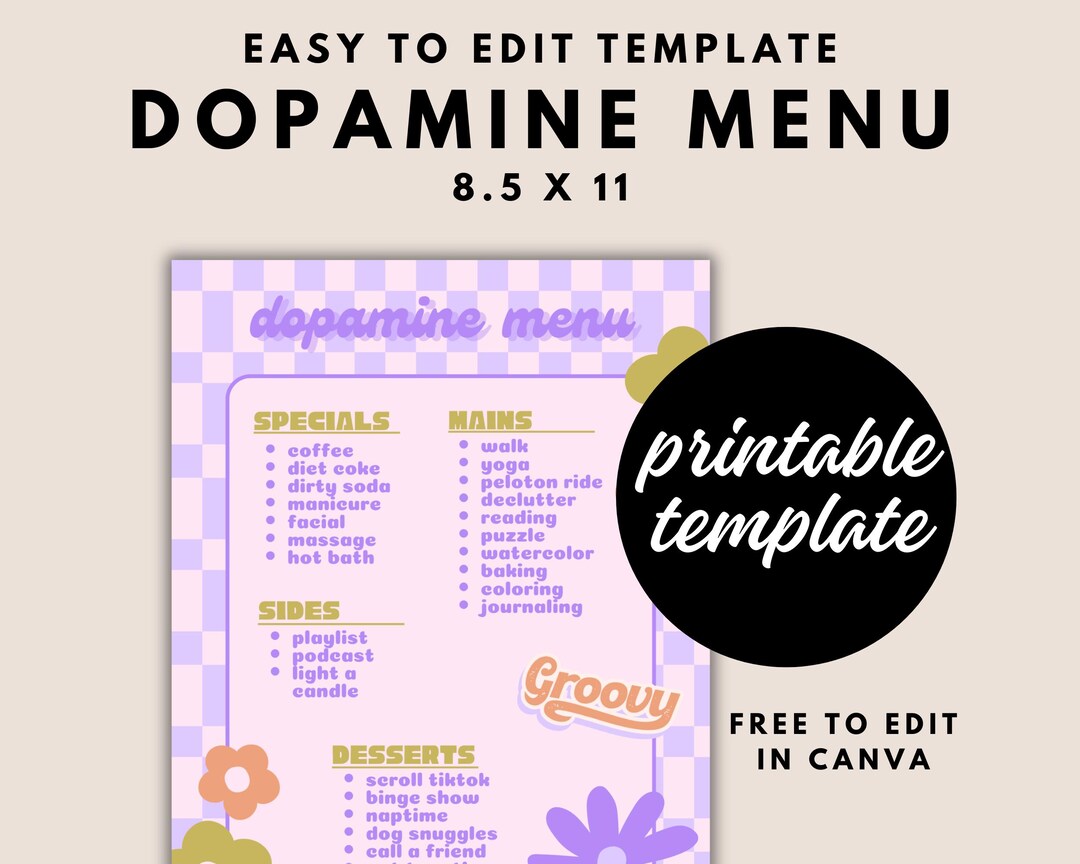 Dopamine Menu Happiness Planner ADHD Menu Mental Health Executive ...