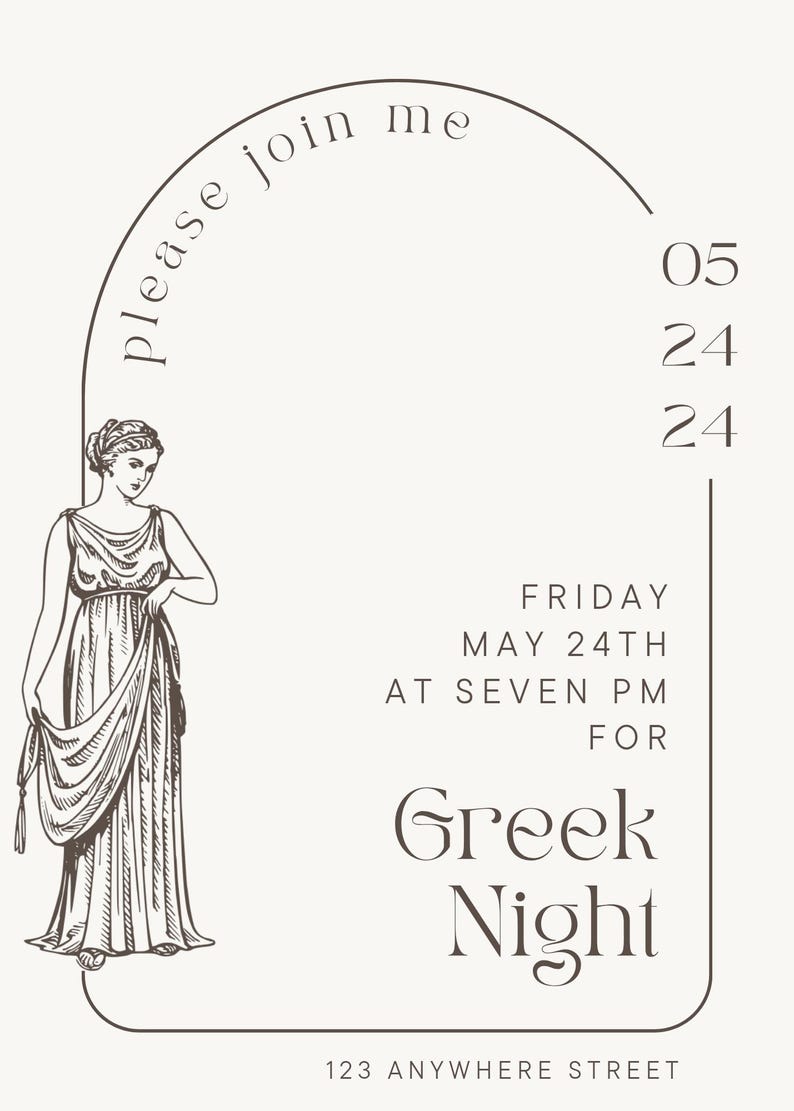 Greek Night Dinner Invitation Template - Etsy