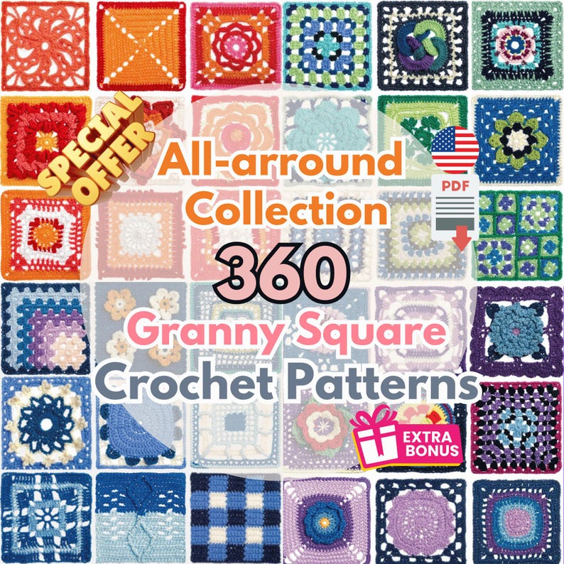 360 Granny Square Crochet Patterns Bundle | Afghan Blocks & Motifs ...
