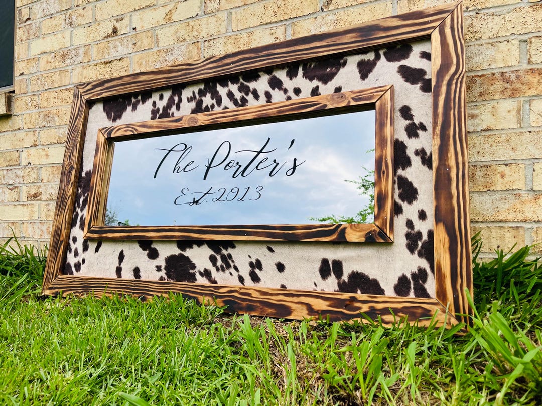 Framed Cowhide Mirror Personalized With Name/ Western Mirror/ Cowhide ...
