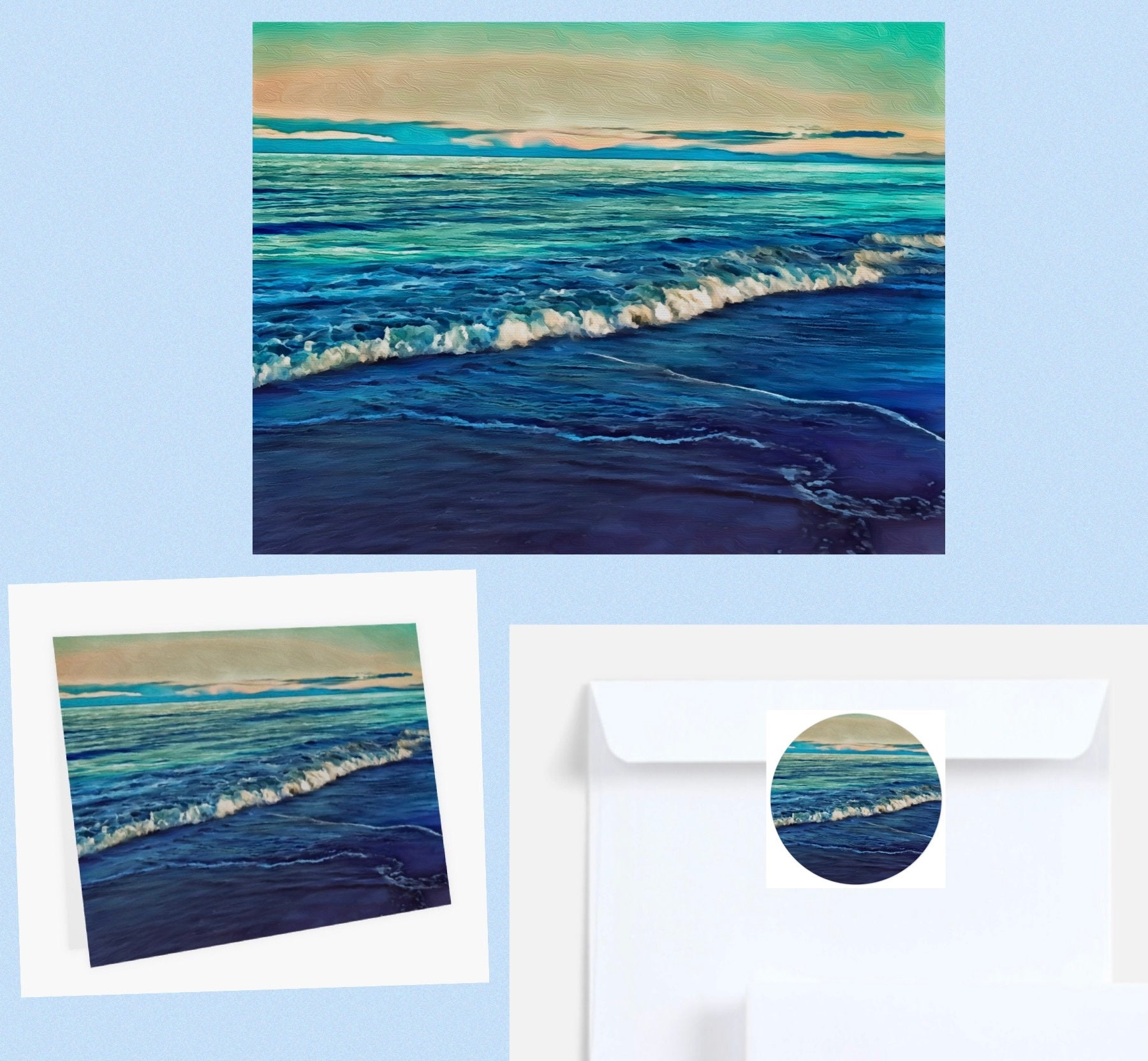 Set of 8 Linen Notecards With Matching Seals atlantic Seashore - Etsy