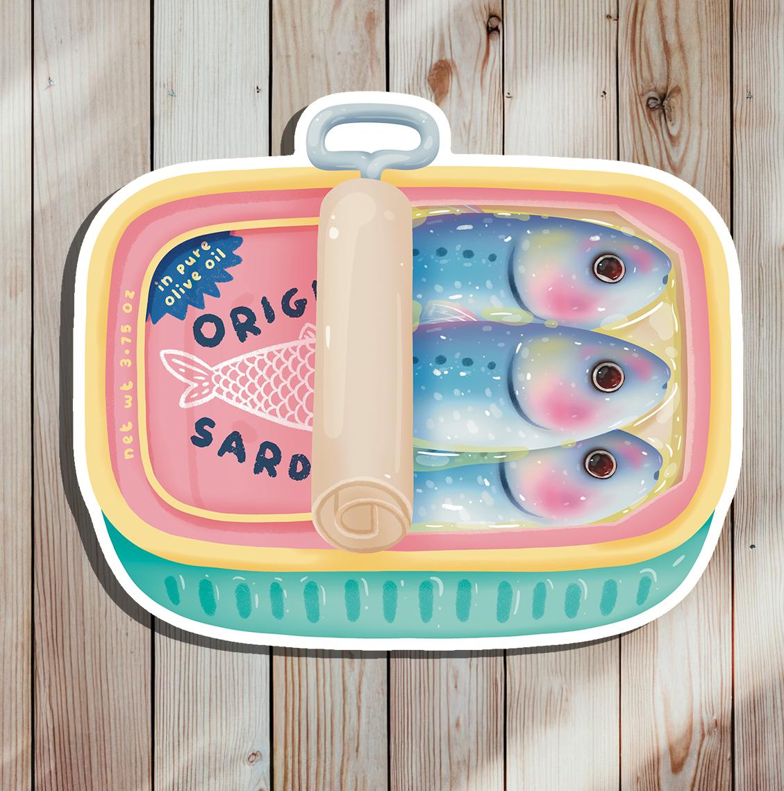 Sardines in a Can Sticker or Magnet, Cute Food Illustration Vinyl Decal ...