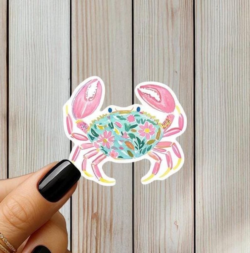 Floral Crab Sticker, Coastal Beach Decal, Ocean Lover Gift, Summer ...