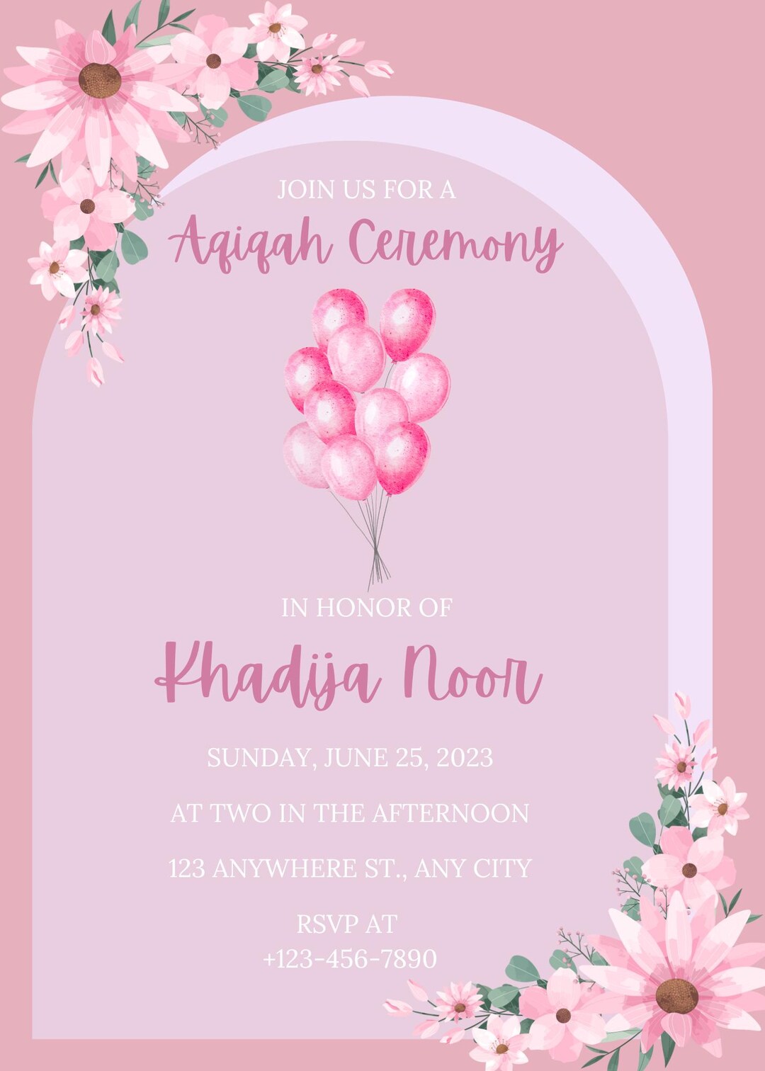 Aqiqah Invitation | Digital | Baby Girl | Islamic | Invite | Printable ...