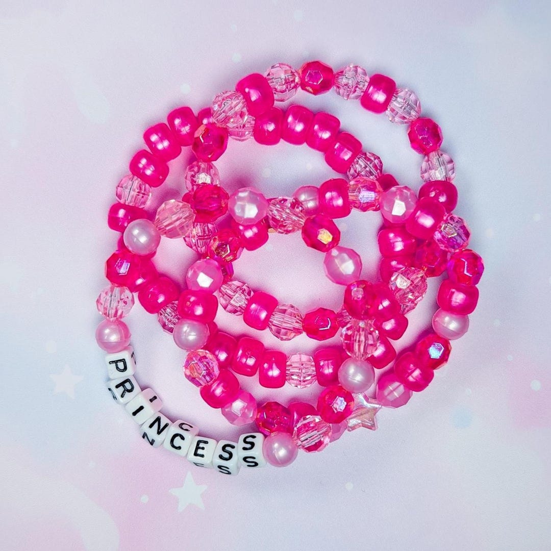 Pink Princess Kandi Bracelet Stack: Kawaii Beaded Bracelets - Etsy