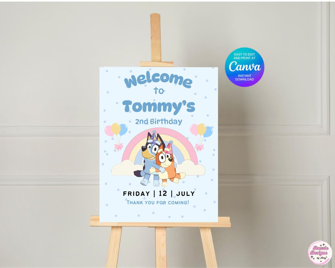 Bluey Welcome Sign Birthday Party, Blue Bluey Birthday, Boys Birthday ...