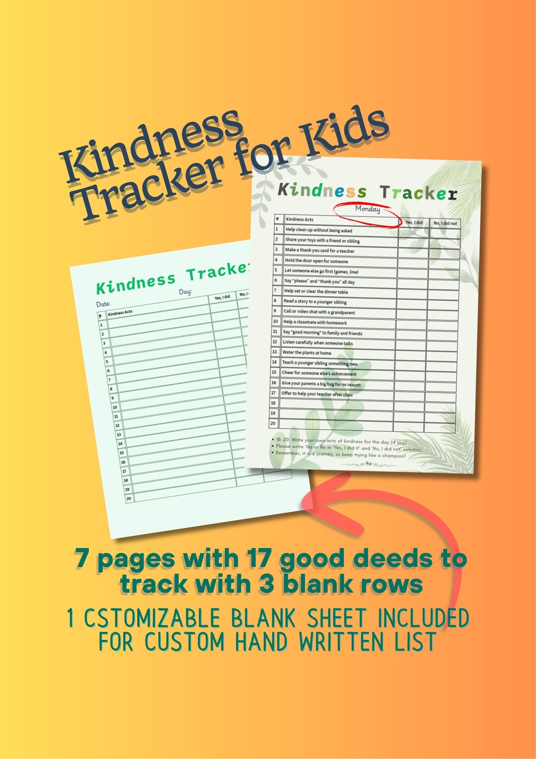 Kids Acts of Kindness Tracker | Printable Kindness Chart | 7 Days ...