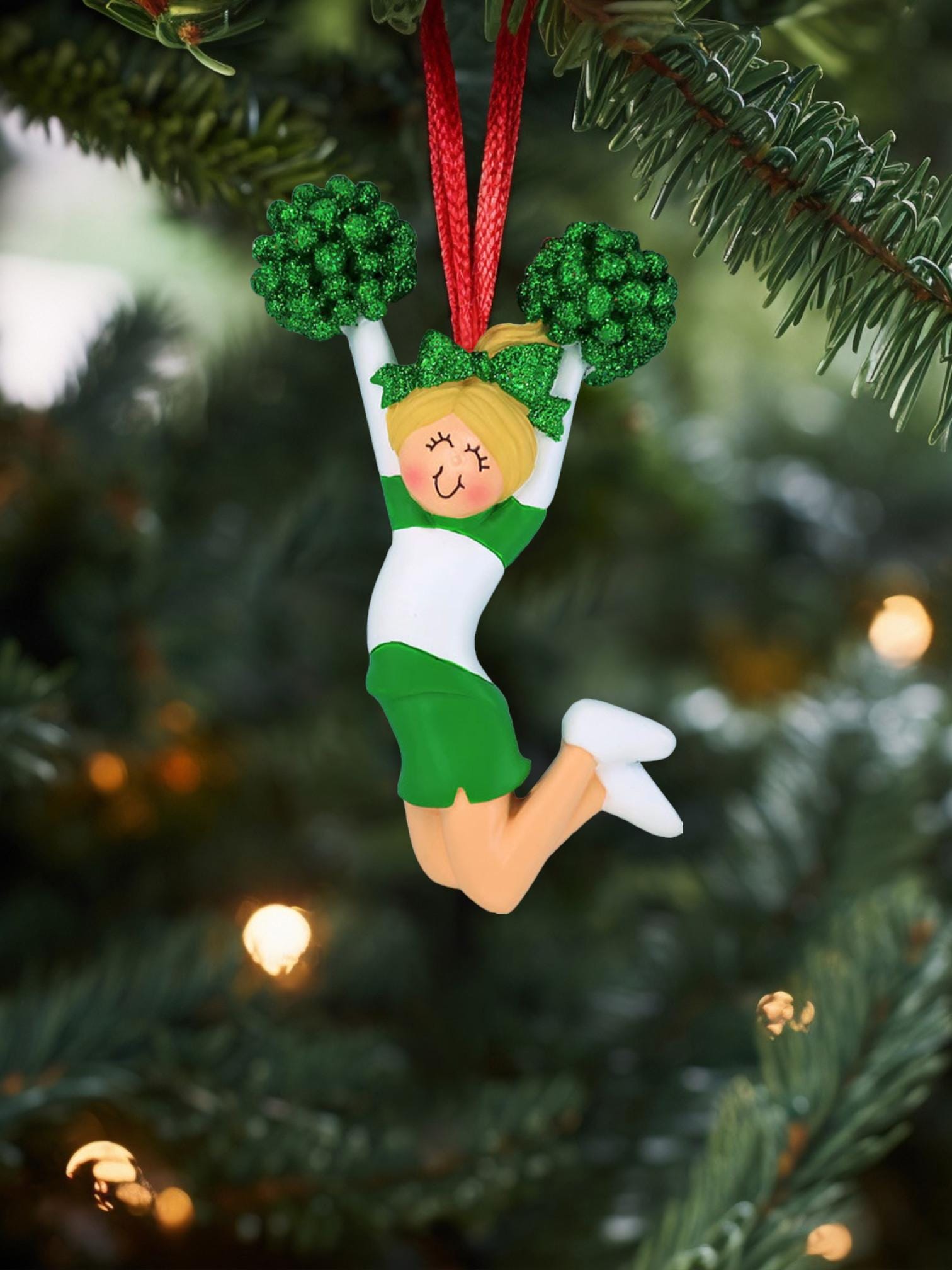 Cheerleader: Green Uniform, Female Blonde Christmas Ornament - Etsy