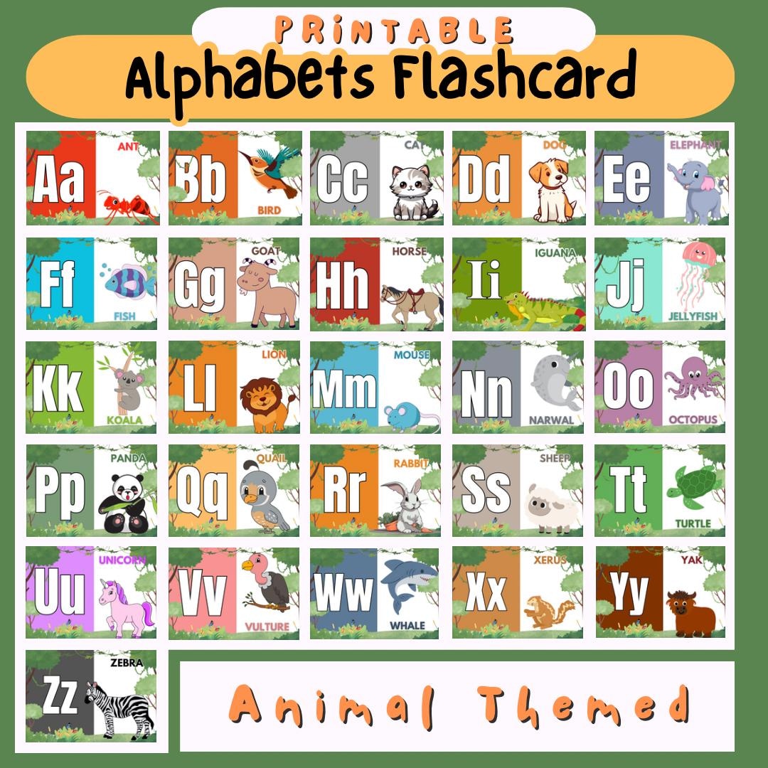 PRINTABLE ALPHABETS FLASHCARDS Animal Themed - Etsy
