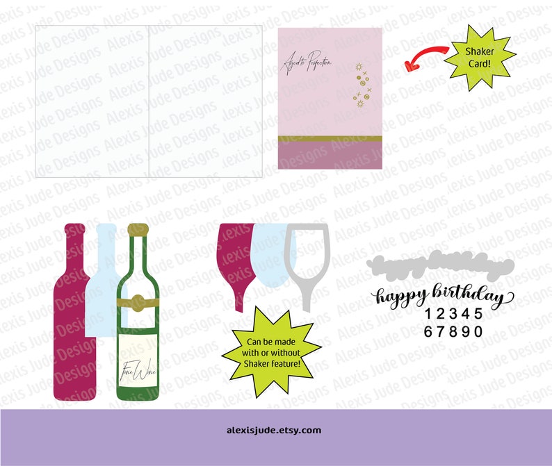 Shaker Birthday Card, Shaker, Wine Birthday SVG, Shaker Card Cut File ...