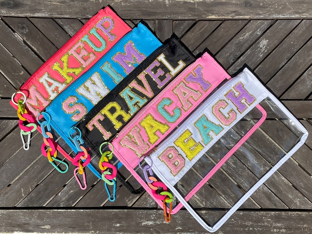 Clear Bag, Clear Beach Bag, Chenille Patch Bag, Makeup Bag, Beach Bag ...