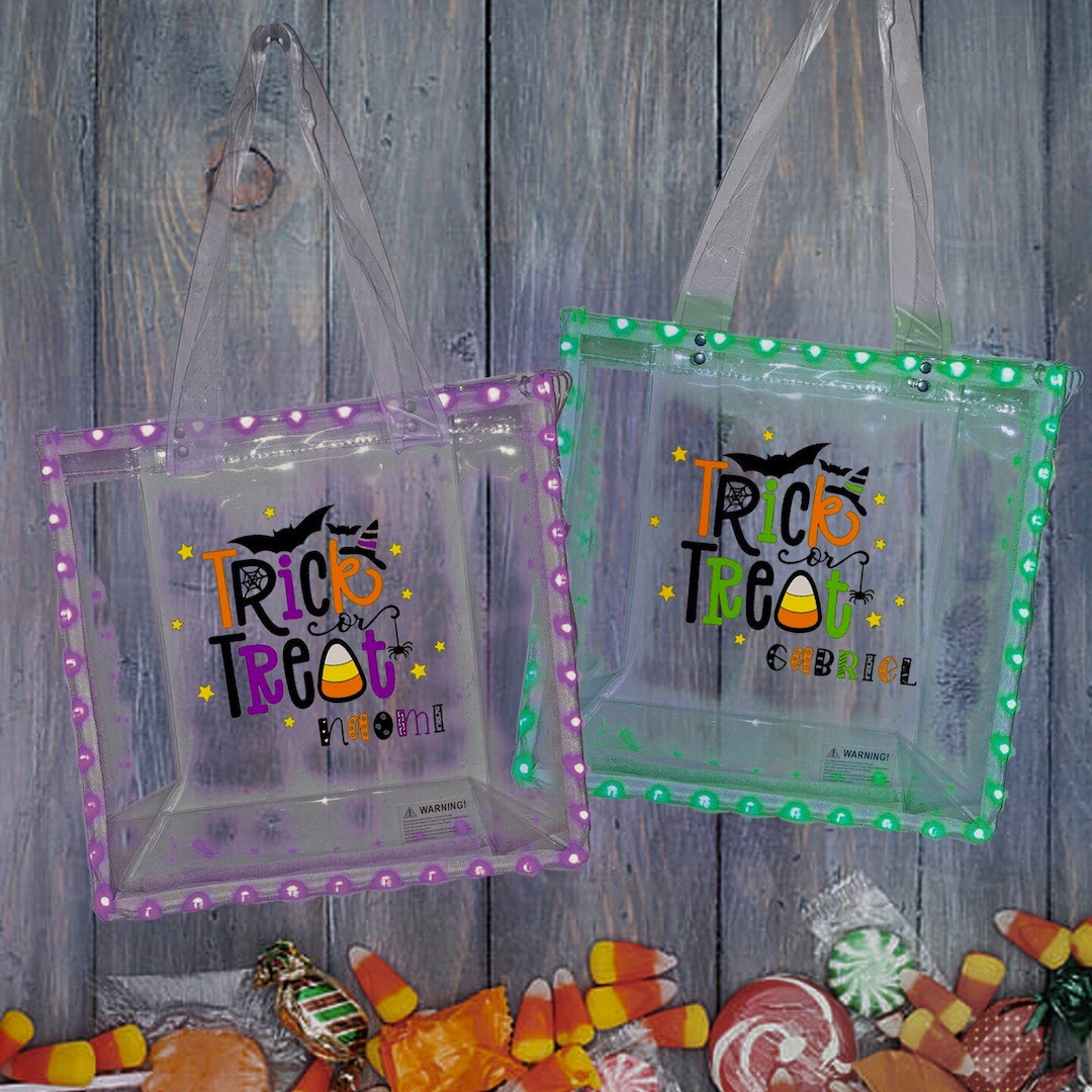 Light up Trick or Treat Bag Personalized Candy Bag LED Glow in the Dark ...