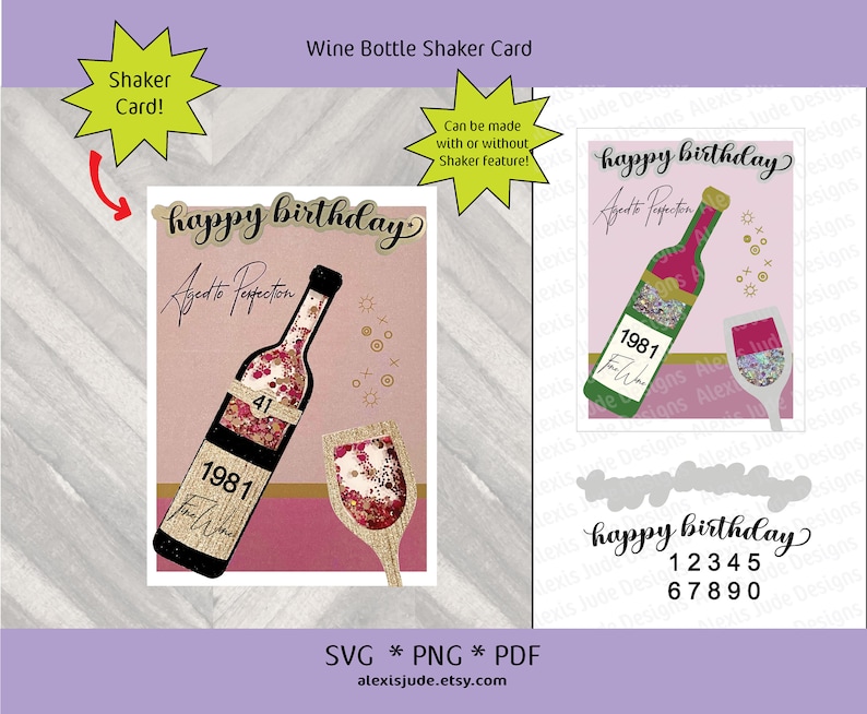 Shaker Birthday Card, Shaker, Wine Birthday SVG, Shaker Card Cut File ...
