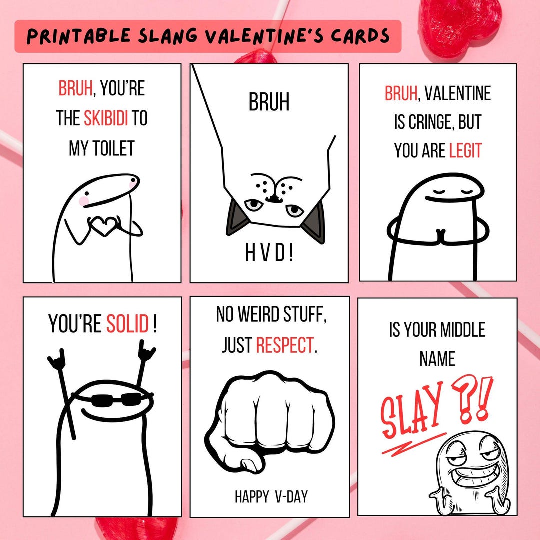 Slang Kids Valentine's Day Cards, Funny Printable Classroom Valentine ...