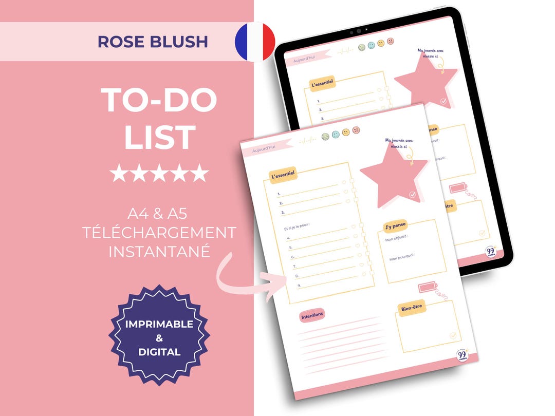 Printable Daily To-do List – Blush Rose Checklist PDF and PNG A4 & A5 ...