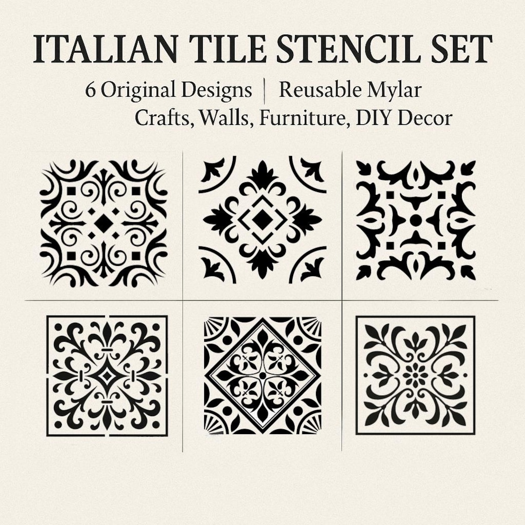 Italian Tile Stencil Set – 6 Original Designs | Reusable Mylar | Crafts ...