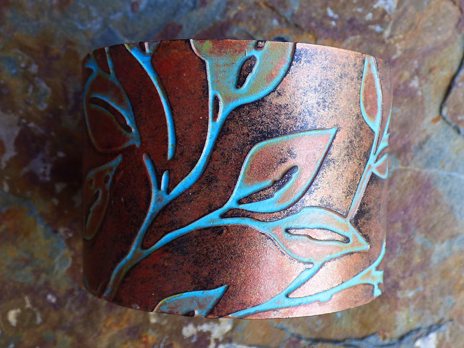 Patina Copper Laurel Leaf Polymer Clay Cuff Bracelet - Etsy
