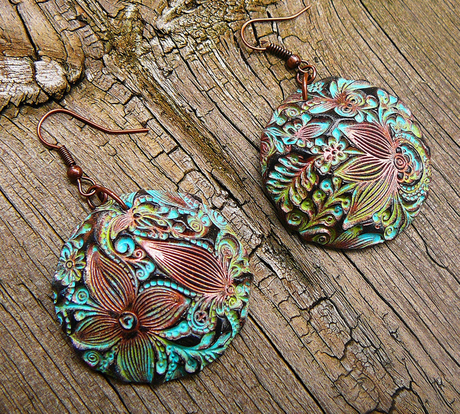 Artisan Patina Earrings • Aged Copper Look • Handcrafted Wearable Art ...