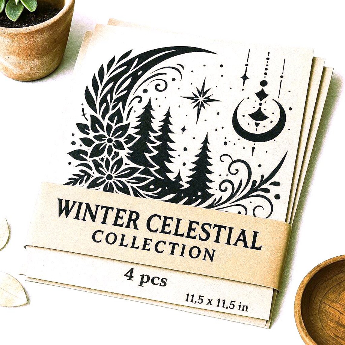 Winter Celestial Stencils – 4 Large Moon, Star, Forest Holiday Craft ...