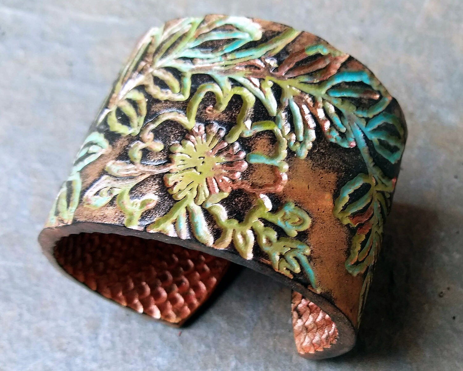 Flower distressed polymer clay cuff bracelet | Etsy