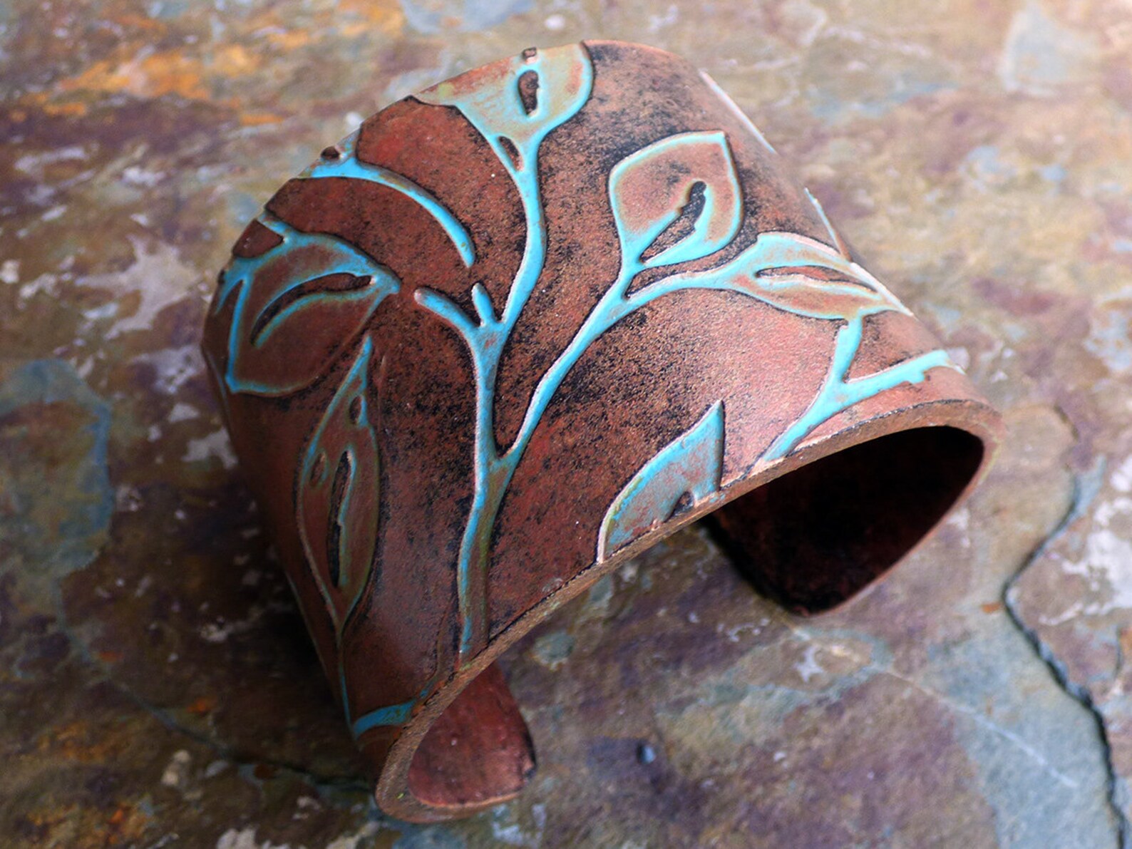Patina Copper Laurel Leaf Polymer Clay Cuff Bracelet - Etsy