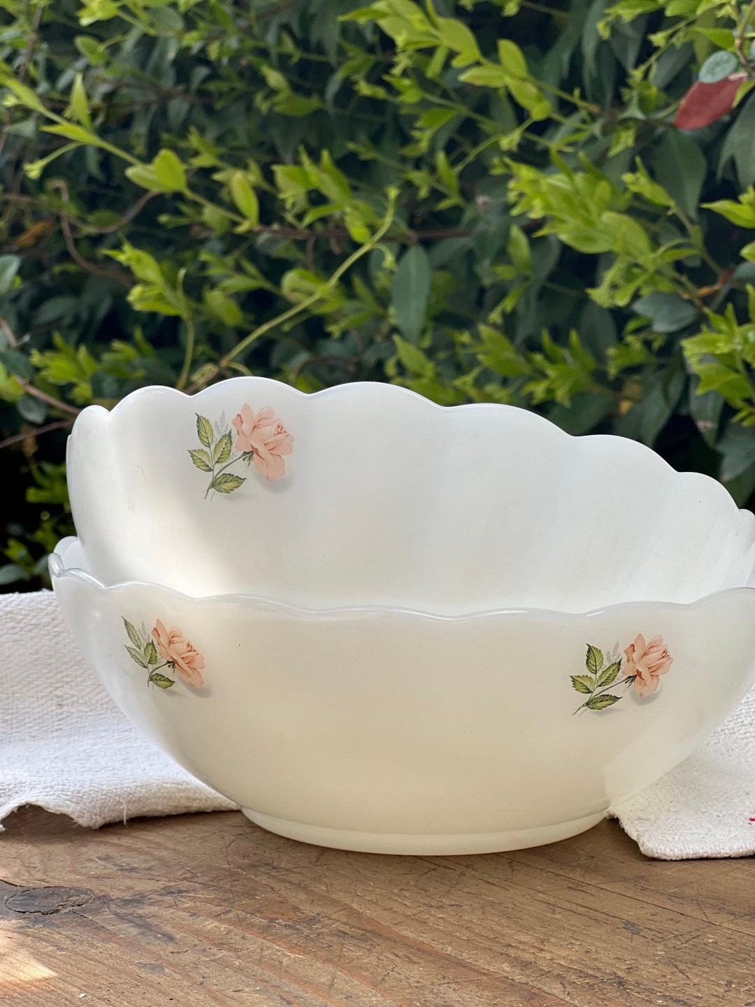 Set of Three Arcopal Glass Bowls, Vintage Roses - Etsy