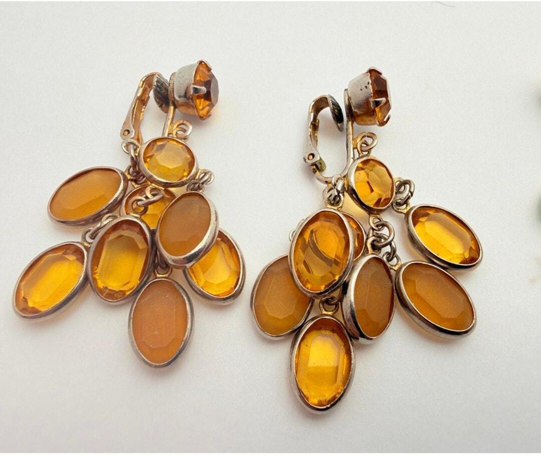 Vintage 50s Amber Topaz Glass Open Back Chandelier Clip-on Earrings - Etsy