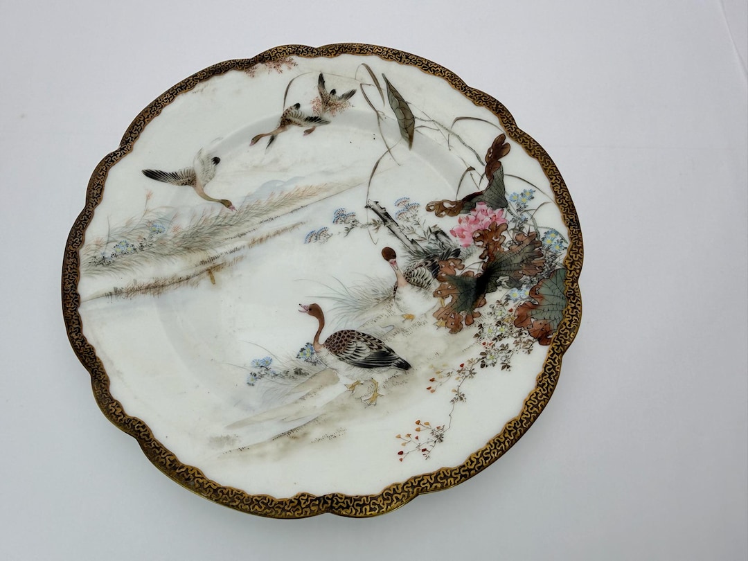 Meiji Imura Yokohama Hand-painted Porcelain Plate – Wild Geese & Reeds ...