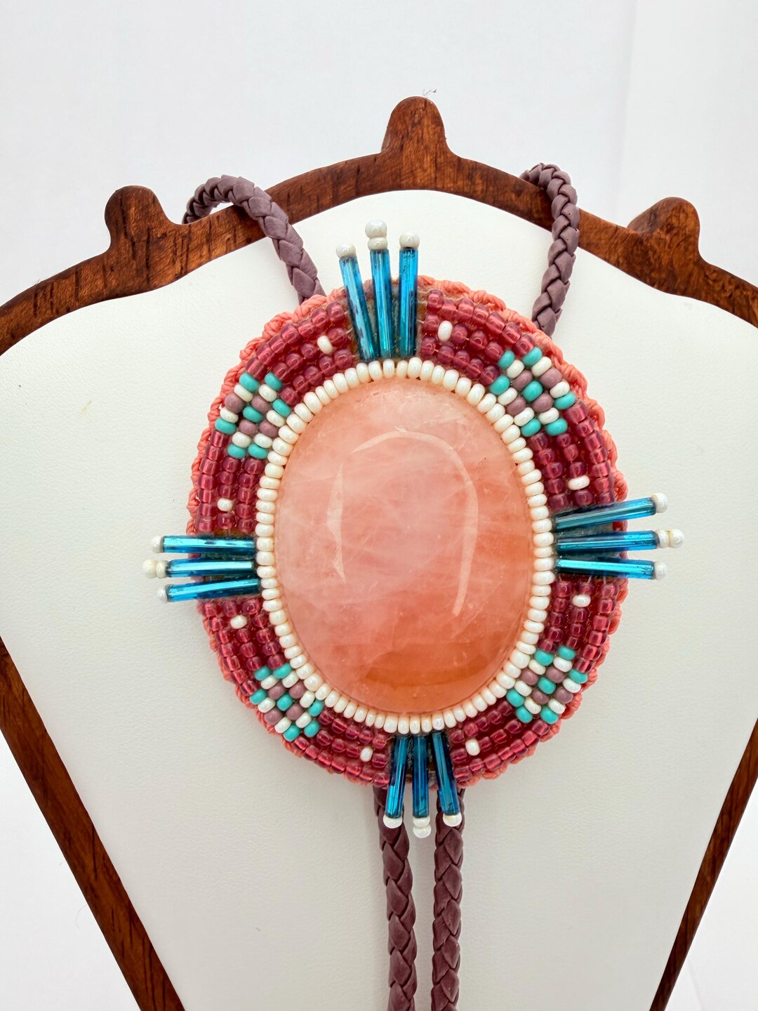 Beaded Rose Quartz Bolo Tie Brooch - Etsy