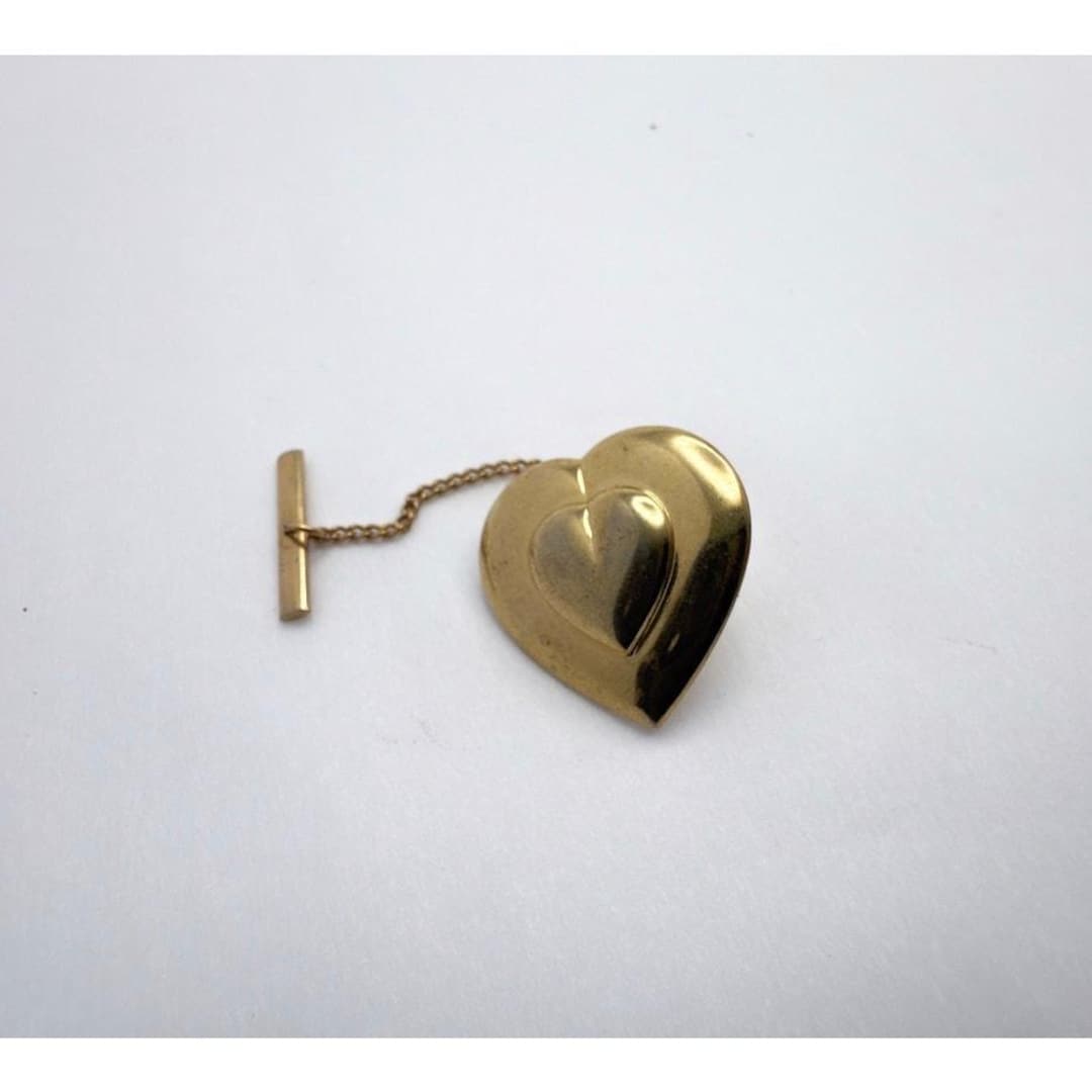Vintage MCM Gold Tone Sculptural Double Heart Tie Tack Lapel Pin 1960s ...
