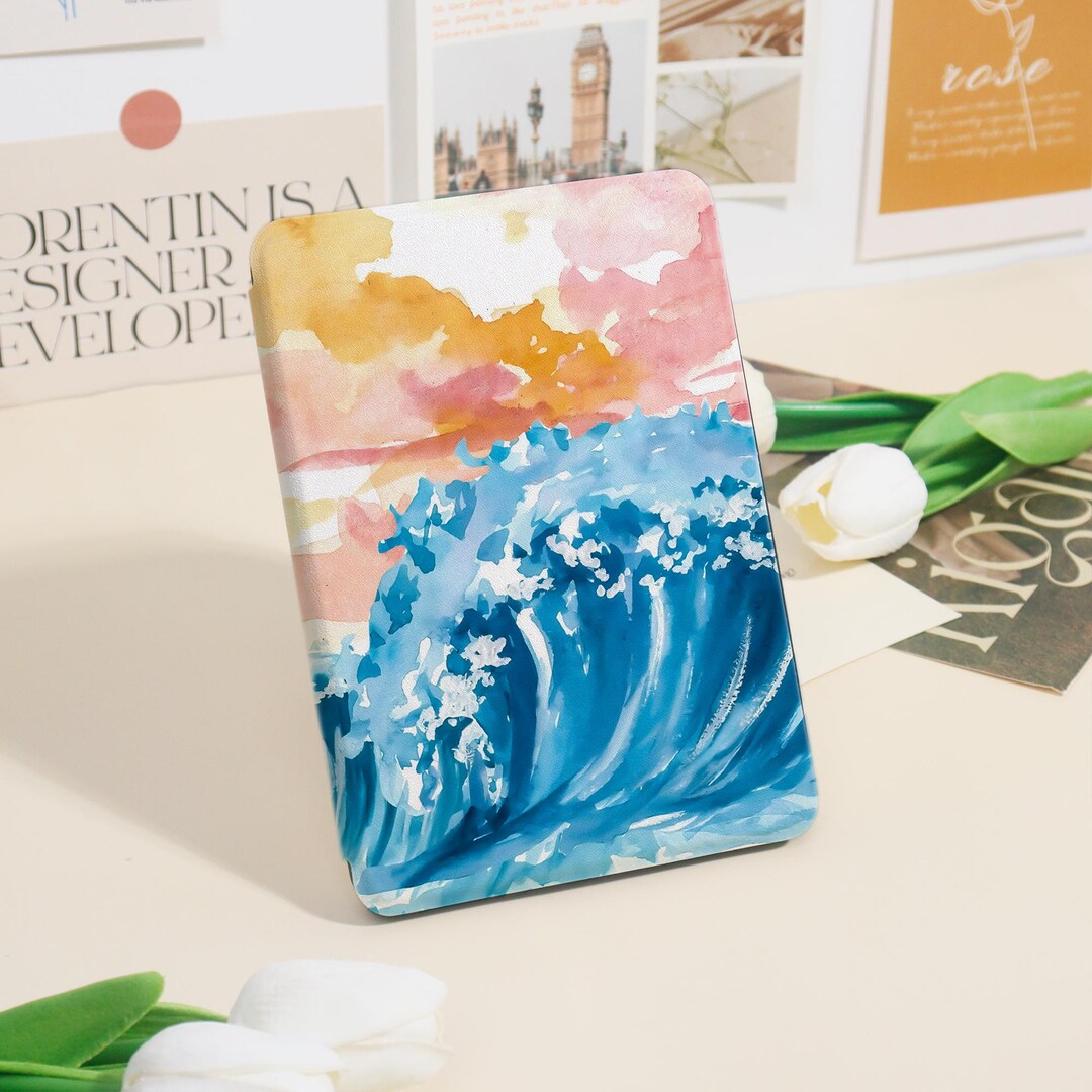 Custom Oil Painting Draw Sunset Waves Design Kindle Case for Paperwhite ...