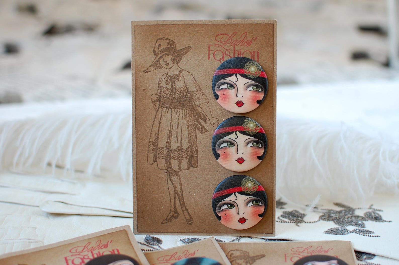 Art Deco Buttons Fabric Doll Face Button Нandmade Buttons 20s Style ...