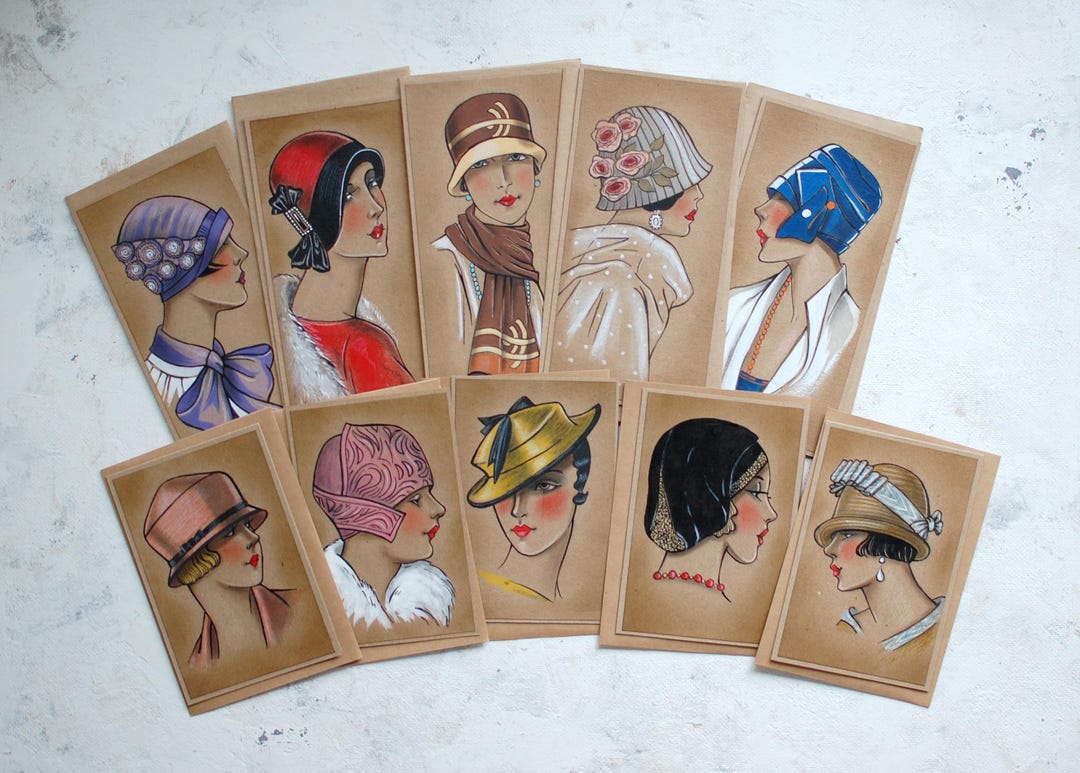 Card 1920s Style Drawing Card Woman's Face Art Deco Postcard 20s Style ...