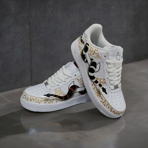 AF1 Custom/unique Custom Shoes/ Unisex Sneakers/ White Gold Snake Art ...