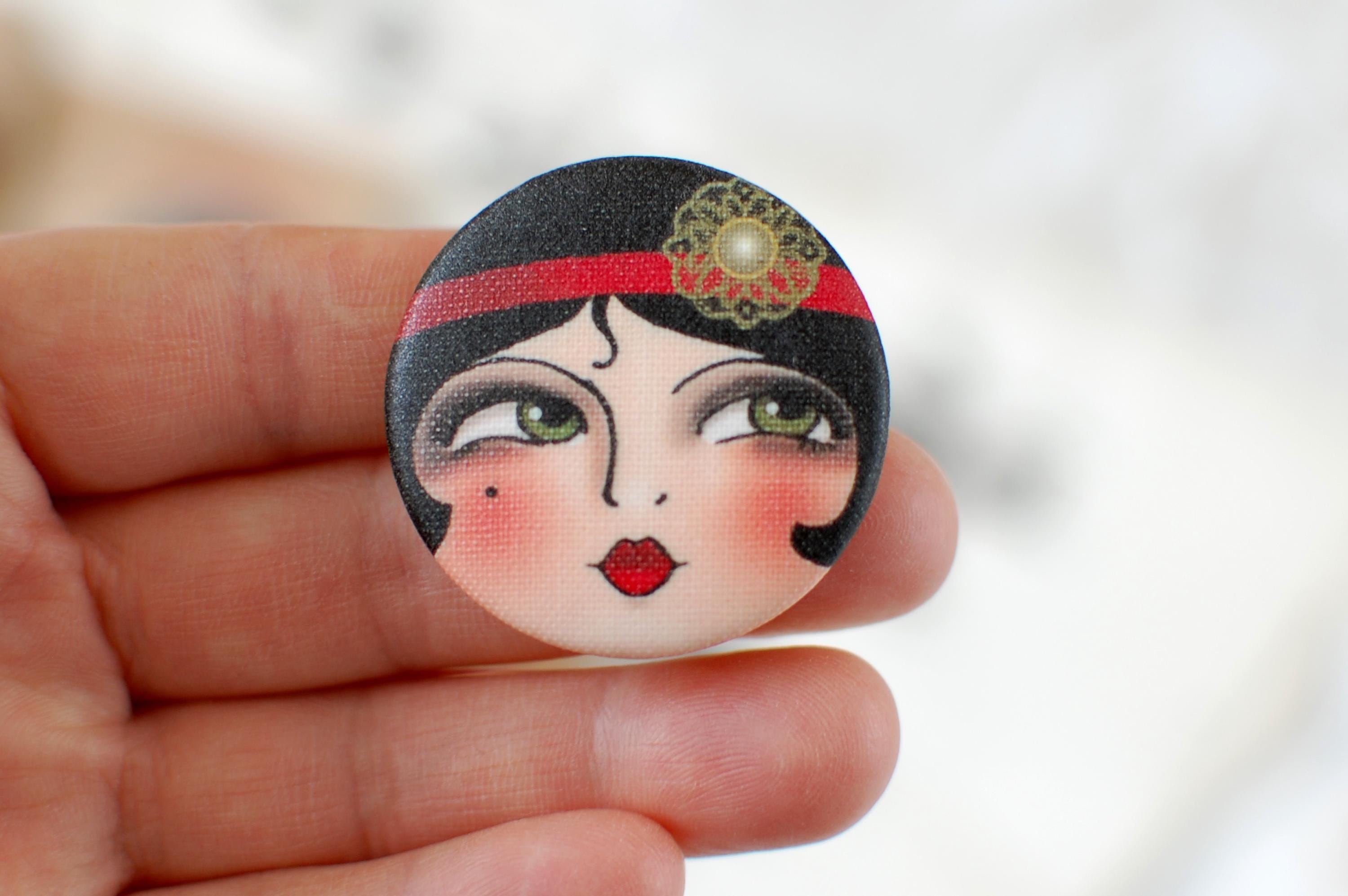 Art Deco Buttons Fabric Doll Face Button Нandmade Buttons 20s Style ...