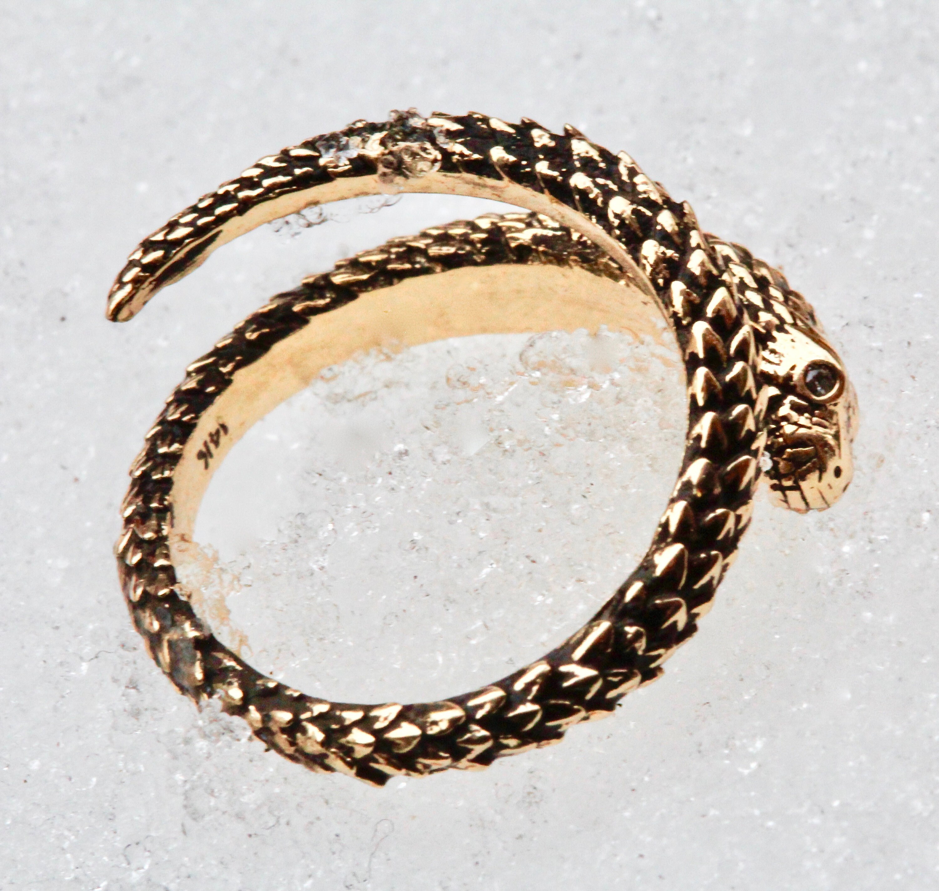 Dragon Snake Ring 14k Gold Diamond Eyes Adjustable Size Made in NYC - Etsy