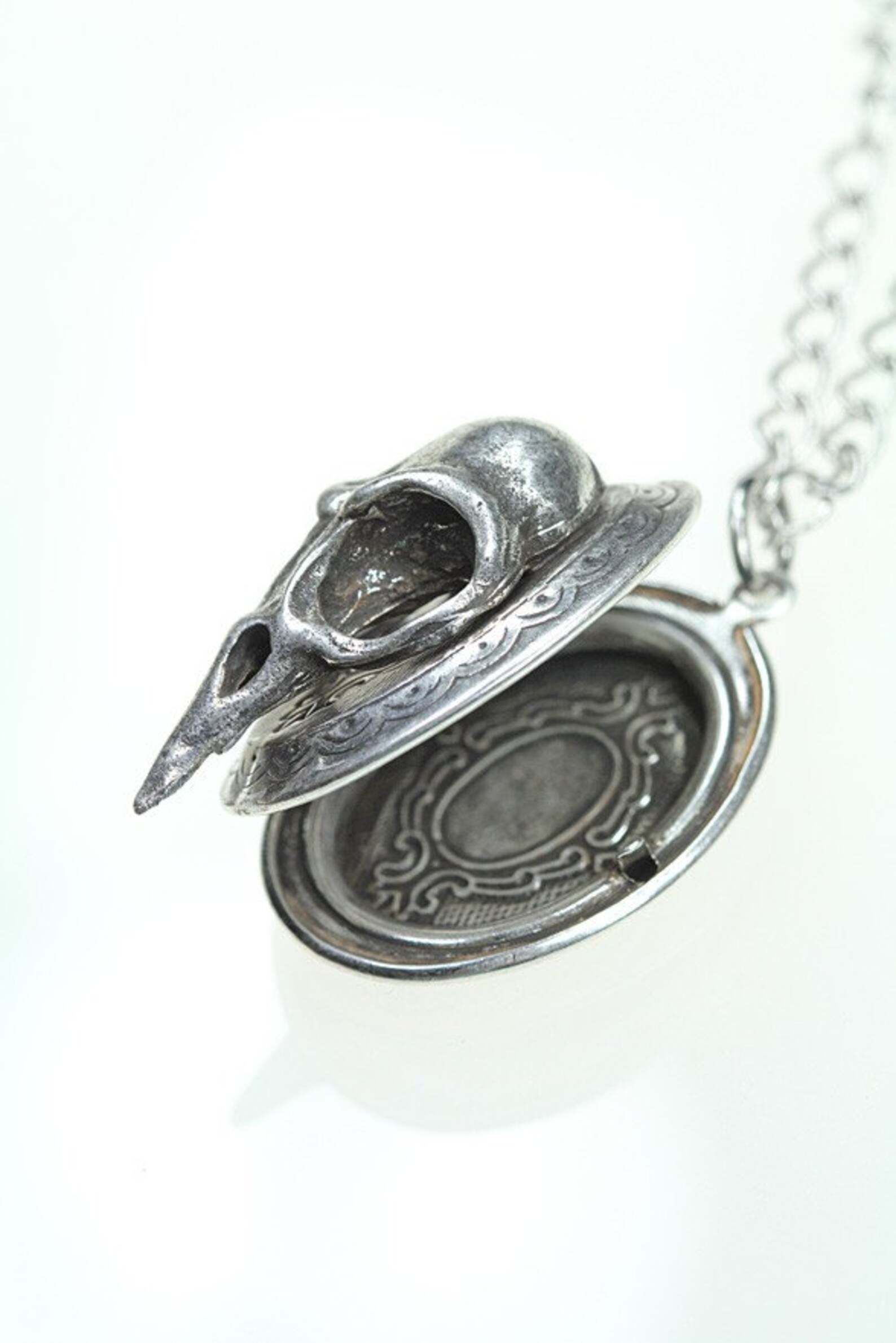 Small Bird Skull Locket in Antique Silver Made in NYC | Etsy