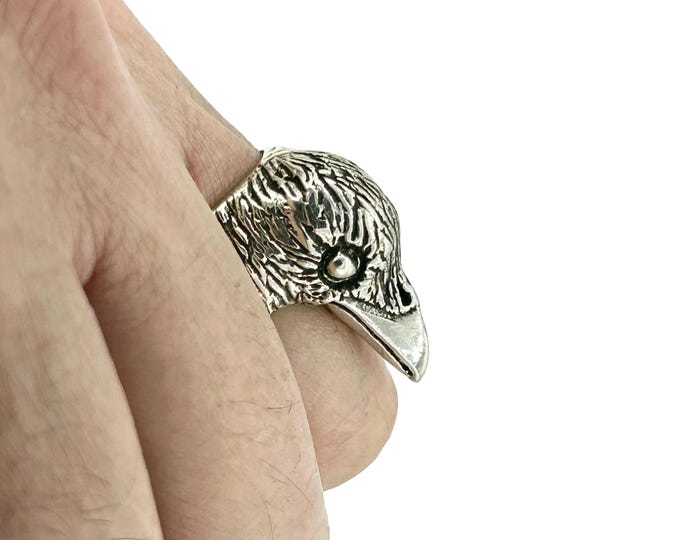 White Raven Ring With Amber Companion Sculpted Double Ring in Sterling ...