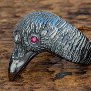 Diamond and Ruby Three Eyed Raven Ring in Blackened Sterling Silver - Etsy