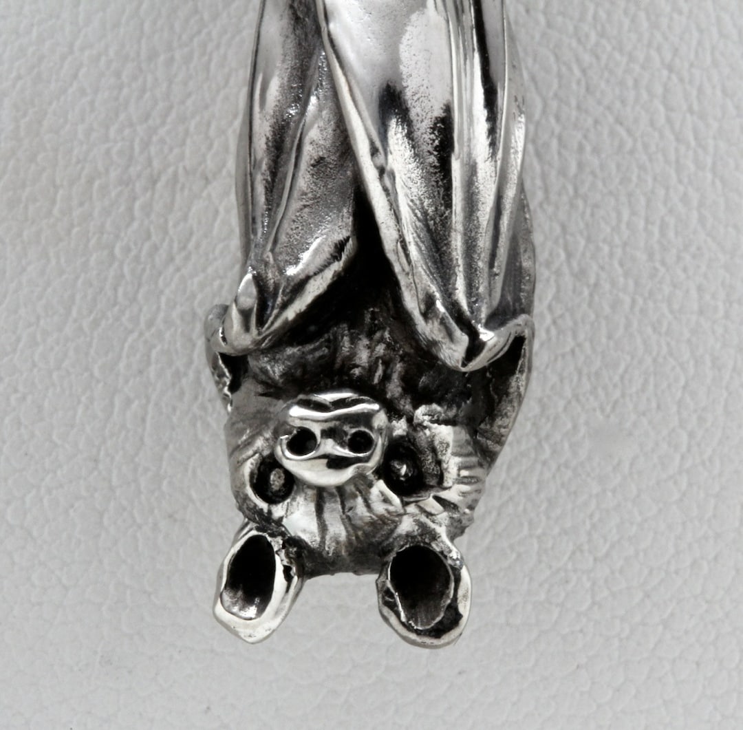 Hanging Bat Necklace in Solid White Bronze , Made in NYC, Blue Bayer ...