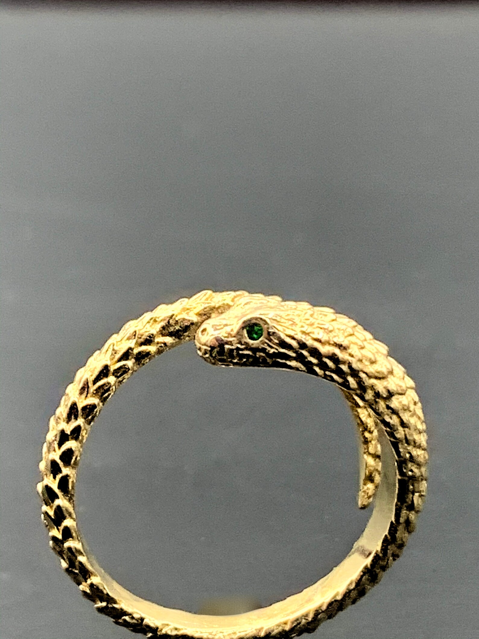 Dragon Snake Ring 14k Gold Emerald Eyes Adjustable Size Made - Etsy