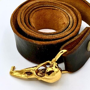 Crow Skull Belt Buckle Life Sized in Solid Pewter Gold Plated Made in ...