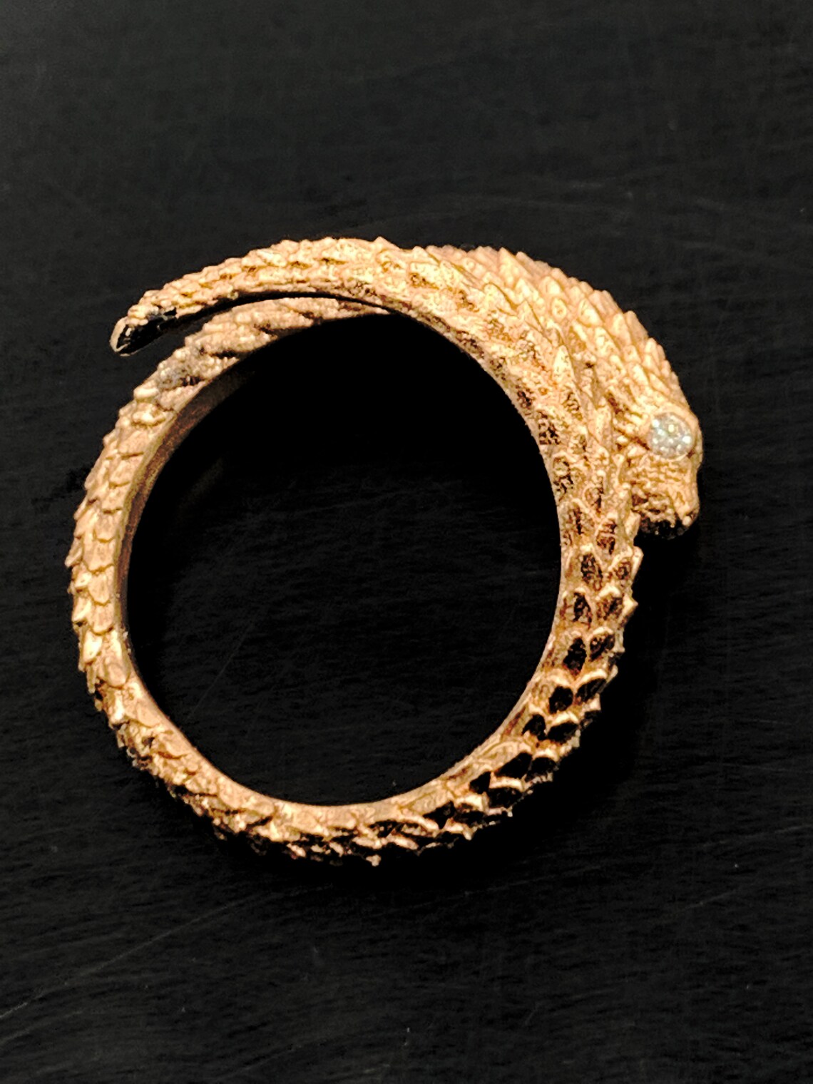 14k Rose Gold Dragon Snake Ring Diamond Eyes Adjustable Made - Etsy