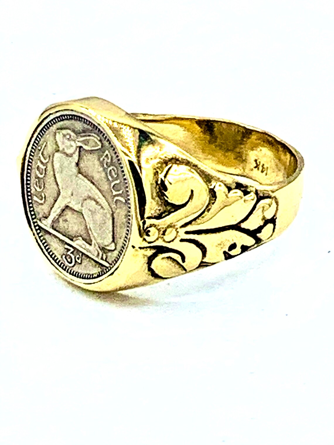 14k Gold Irish Rabbit Coin Ring - Handmade in NYC - Etsy