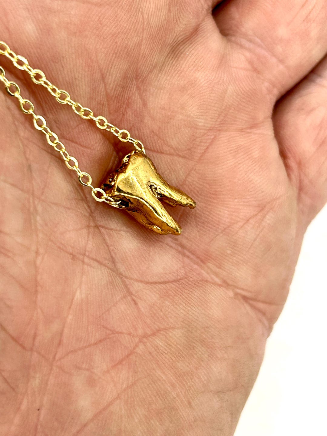 Gold Wisdom Tooth Necklace Cast of a Real Tooth Gold Plated Pewter Blue ...