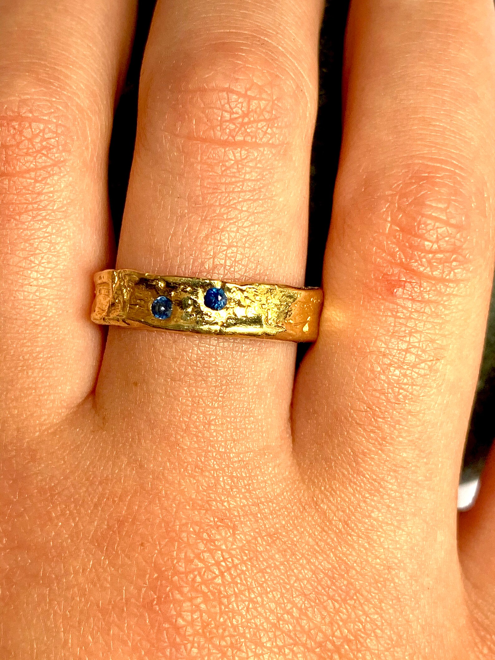 14k Gold Blue Sapphire Set Tree Bark Ring Sizes 3 to 12 Made - Etsy