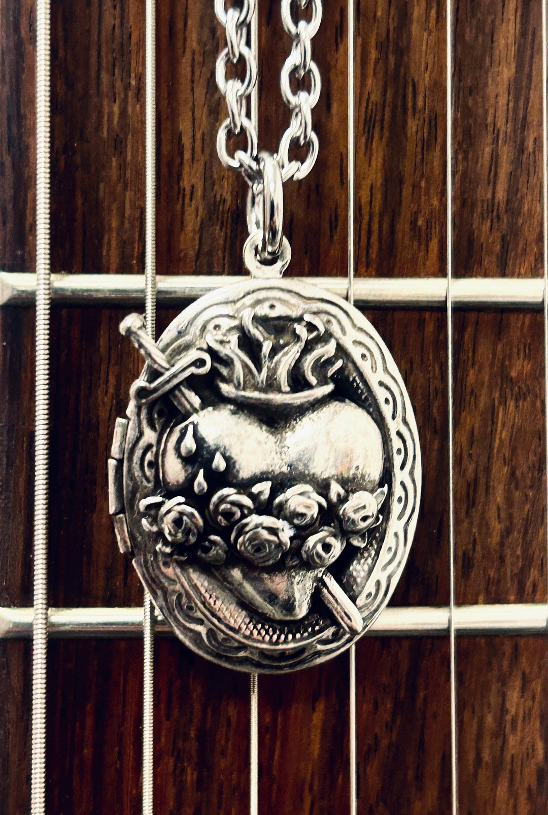 Sacred Heart Locket Necklace Anatomical Heart Jewelry Antique Silver ...