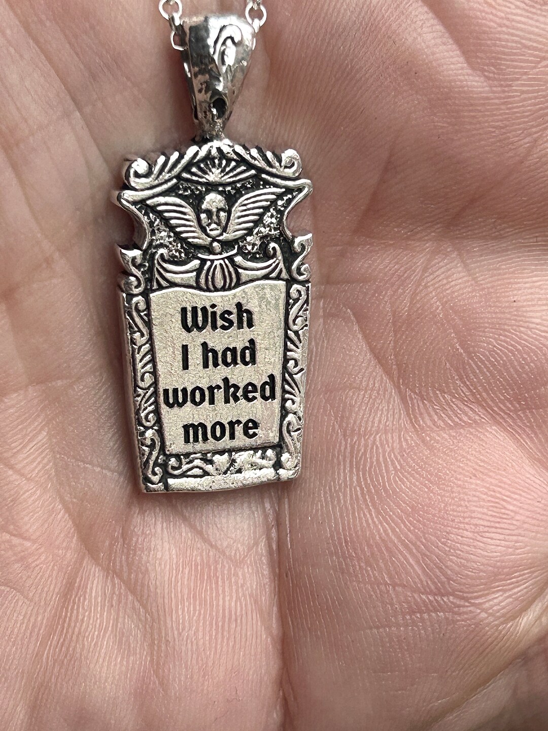 Gravestone Pendant Wish I Had Worked More Solid Sterling Silver Made in ...