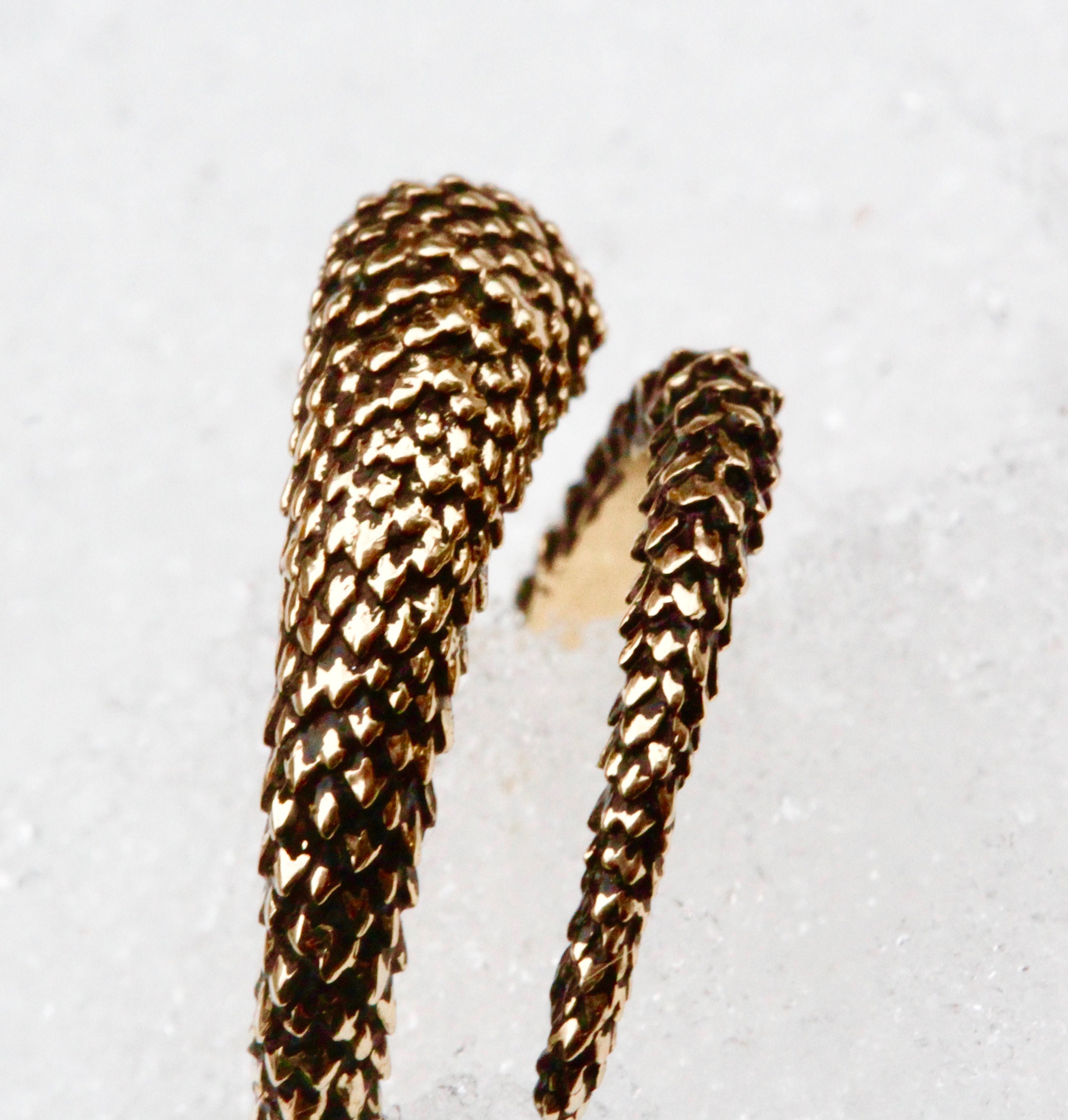 Dragon Snake Ring 14k Gold Diamond Eyes Adjustable Size Made in NYC - Etsy