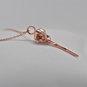 14k Solid Rose Gold Hummingbird Skull Necklace - Etsy